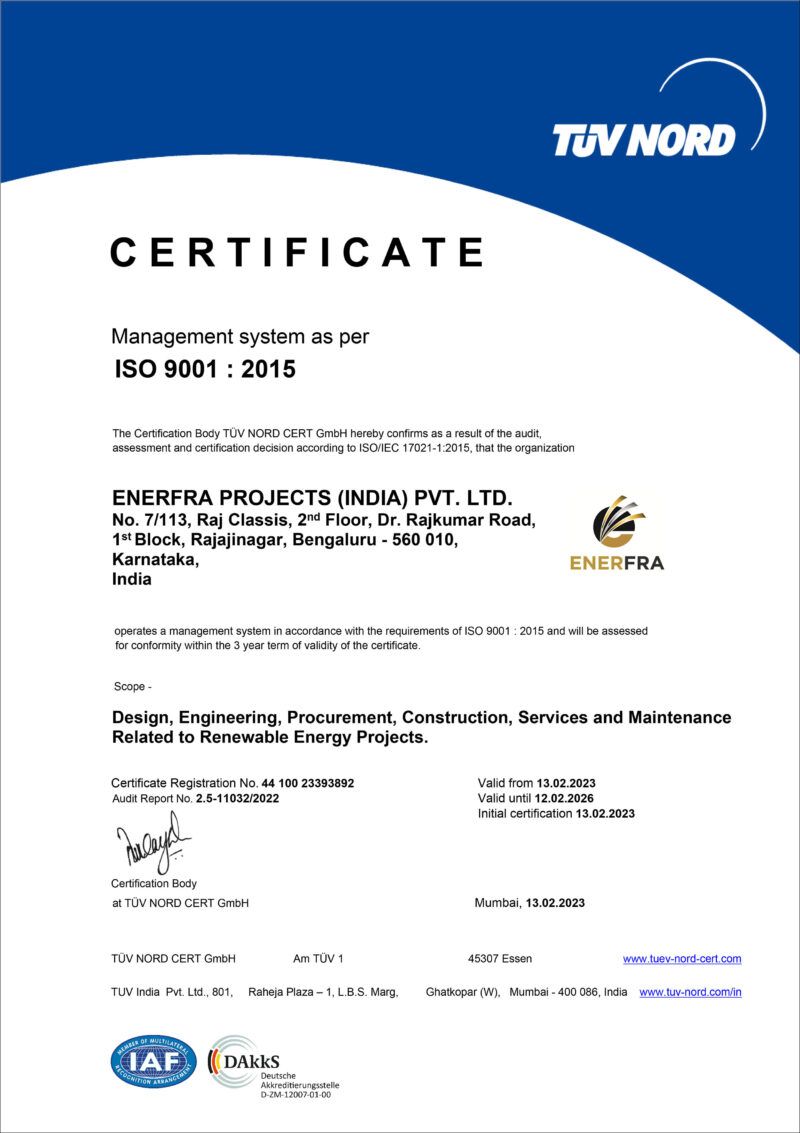 Certifications – Enerfra Projects India Pvt Ltd